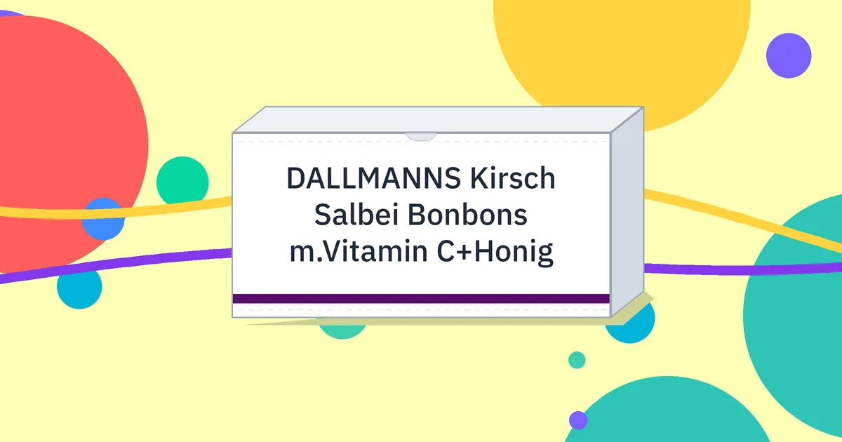Symbolbild: Packung mit der Aufschrift DALLMANNS Kirsch Salbei Bonbons m.Vitamin C+Honig (PZN 19077838) – Verfügbarkeit und Bezug in Apotheken in Frankfurt am Main