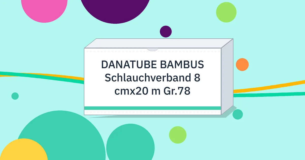 Symbolbild: Packung mit der Aufschrift DANATUBE BAMBUS Schlauchverband 8 cmx20 m Gr.78 (PZN 18368404) – Verfügbarkeit und Bezug in Apotheken in Frankfurt am Main