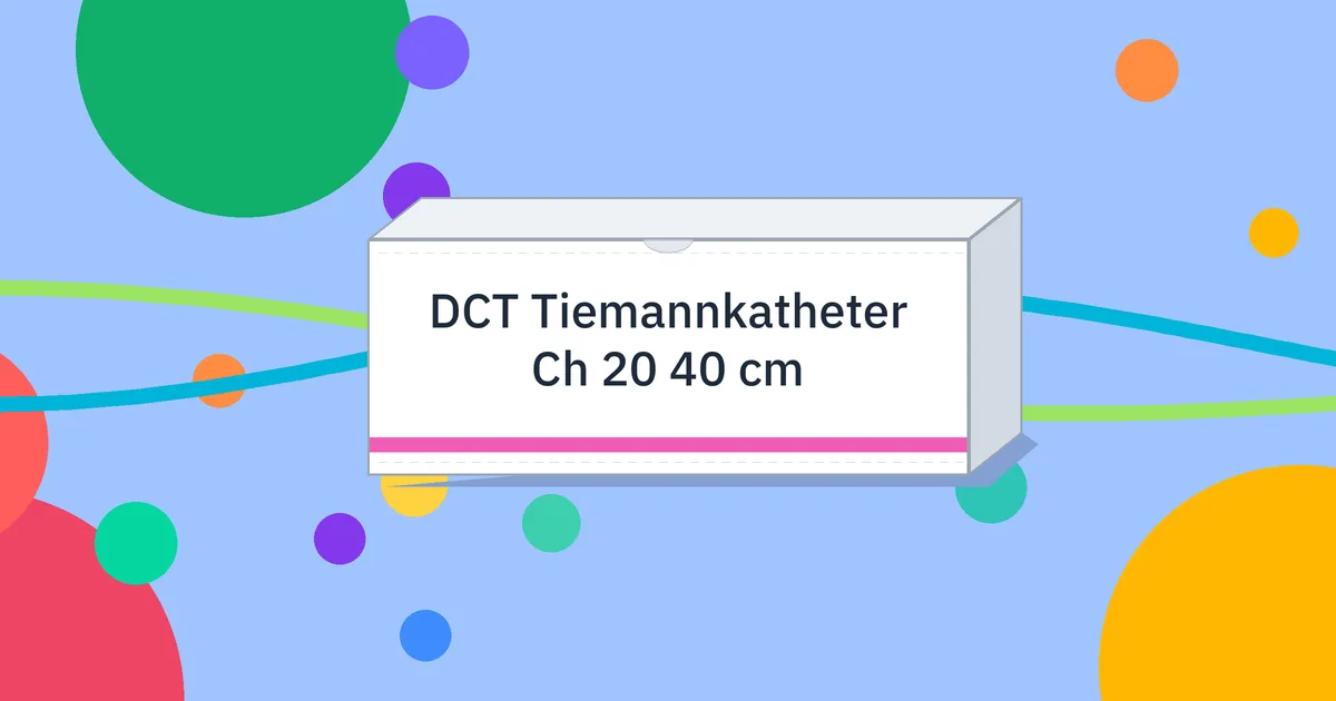 Symbolbild: Packung mit der Aufschrift DCT Tiemannkatheter Ch 20 40 cm (PZN 11318969) – Verfügbarkeit und Bezug in Apotheken in Frankfurt am Main
