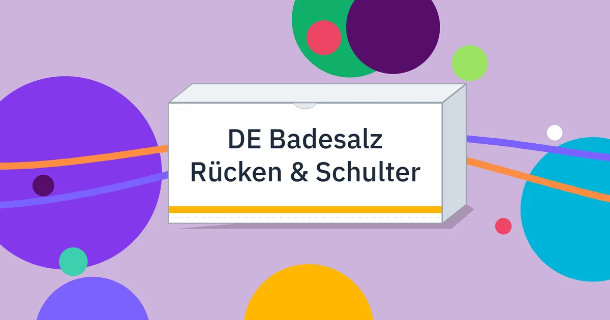Symbolbild: Packung mit der Aufschrift DE Badesalz Rücken & Schulter (PZN 18683979) – Verfügbarkeit und Bezug in Apotheken in Frankfurt am Main