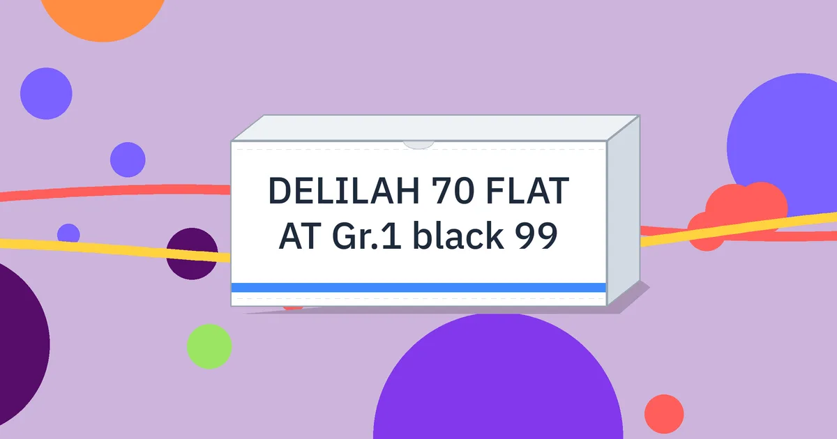 Symbolbild: Packung mit der Aufschrift DELILAH 70 FLAT AT Gr.1 black 99 (PZN 13848128) – Verfügbarkeit und Bezug in Apotheken in Frankfurt am Main