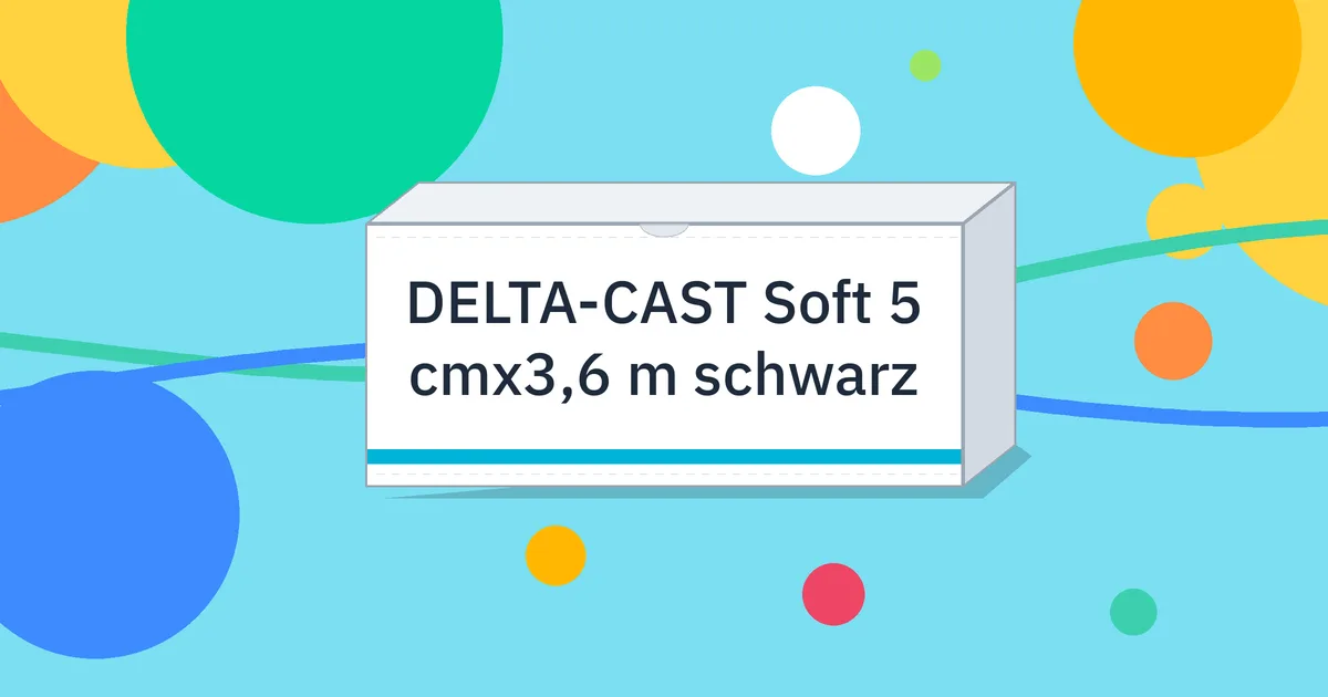 Symbolbild: Packung mit der Aufschrift DELTA-CAST Soft 5 cmx3,6 m schwarz (PZN 09275477) – Verfügbarkeit und Bezug in Apotheken in Frankfurt am Main
