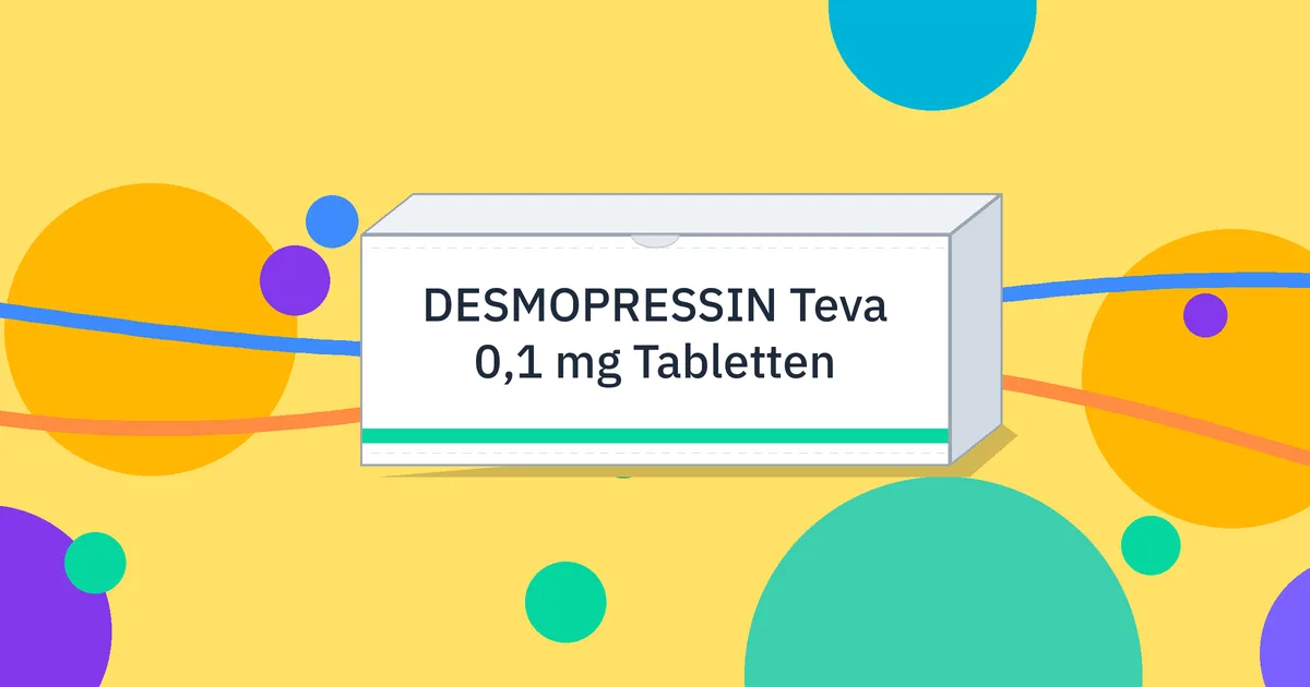 Symbolbild: Packung mit der Aufschrift DESMOPRESSIN Teva 0,1 mg Tabletten (PZN 18735452) – Verfügbarkeit und Bezug in Apotheken in Frankfurt am Main