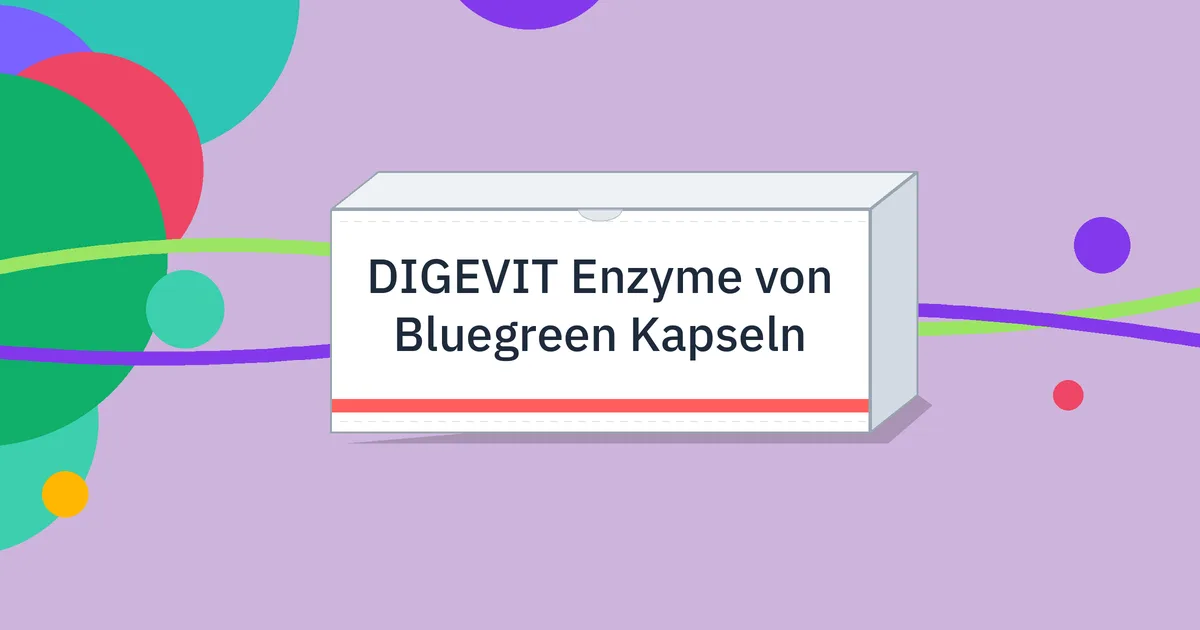 Symbolbild: Packung mit der Aufschrift DIGEVIT Enzyme von Bluegreen Kapseln (PZN 15426644) – Verfügbarkeit und Bezug in Apotheken in Frankfurt am Main