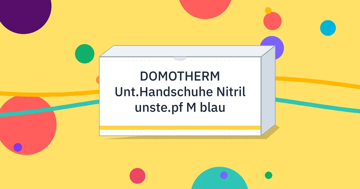 Symbolbild: Packung mit der Aufschrift DOMOTHERM Unt.Handschuhe Nitril unste.pf M blau (PZN 17247644) – Verfügbarkeit und Bezug in Apotheken in Frankfurt am Main