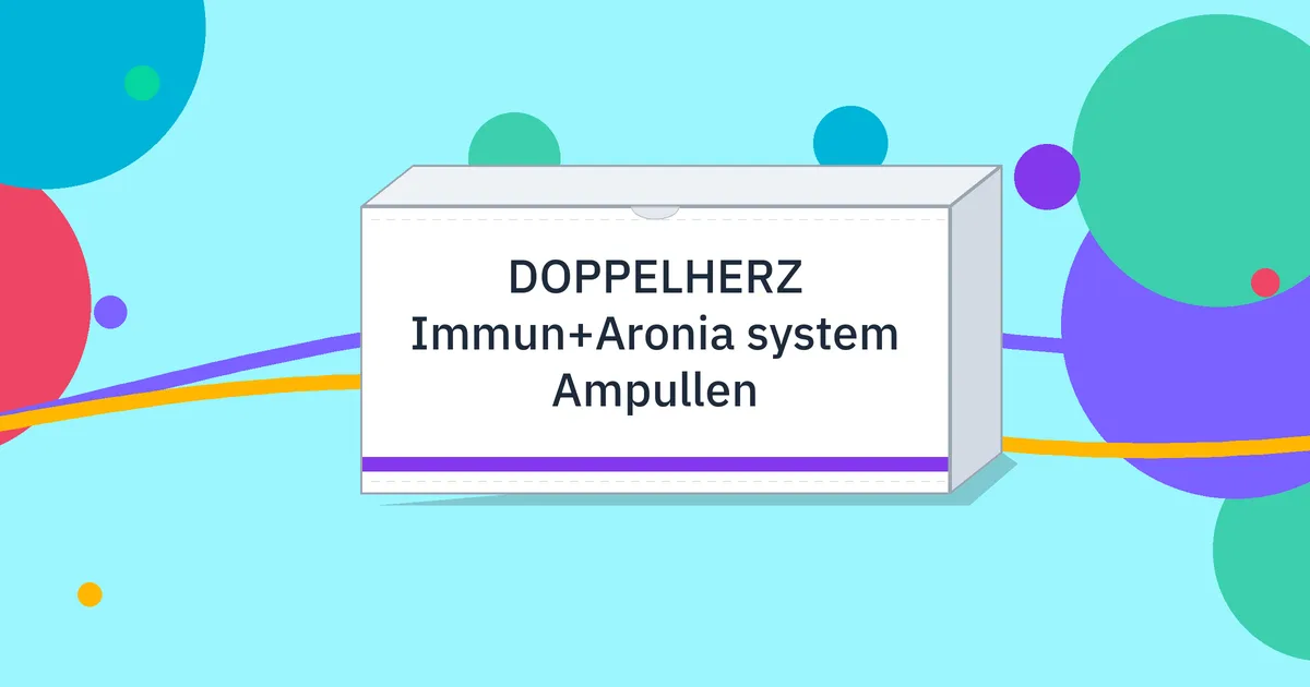 Symbolbild: Packung mit der Aufschrift DOPPELHERZ Immun+Aronia system Ampullen (PZN 10518152) – Verfügbarkeit und Bezug in Apotheken in Frankfurt am Main
