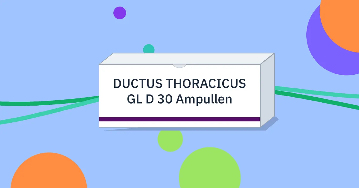 Symbolbild: Packung mit der Aufschrift DUCTUS THORACICUS GL D 30 Ampullen (PZN 02919144) – Verfügbarkeit und Bezug in Apotheken in Frankfurt am Main