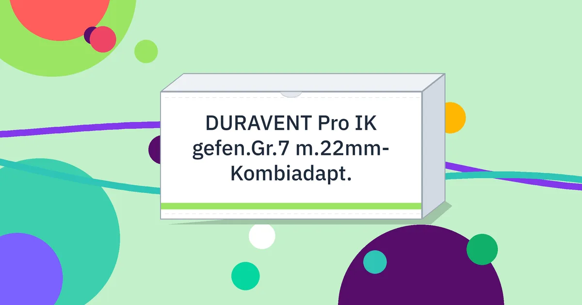 Symbolbild: Packung mit der Aufschrift DURAVENT Pro IK gefen.Gr.7 m.22mm-Kombiadapt. (PZN 19244058) – Verfügbarkeit und Bezug in Apotheken in Frankfurt am Main