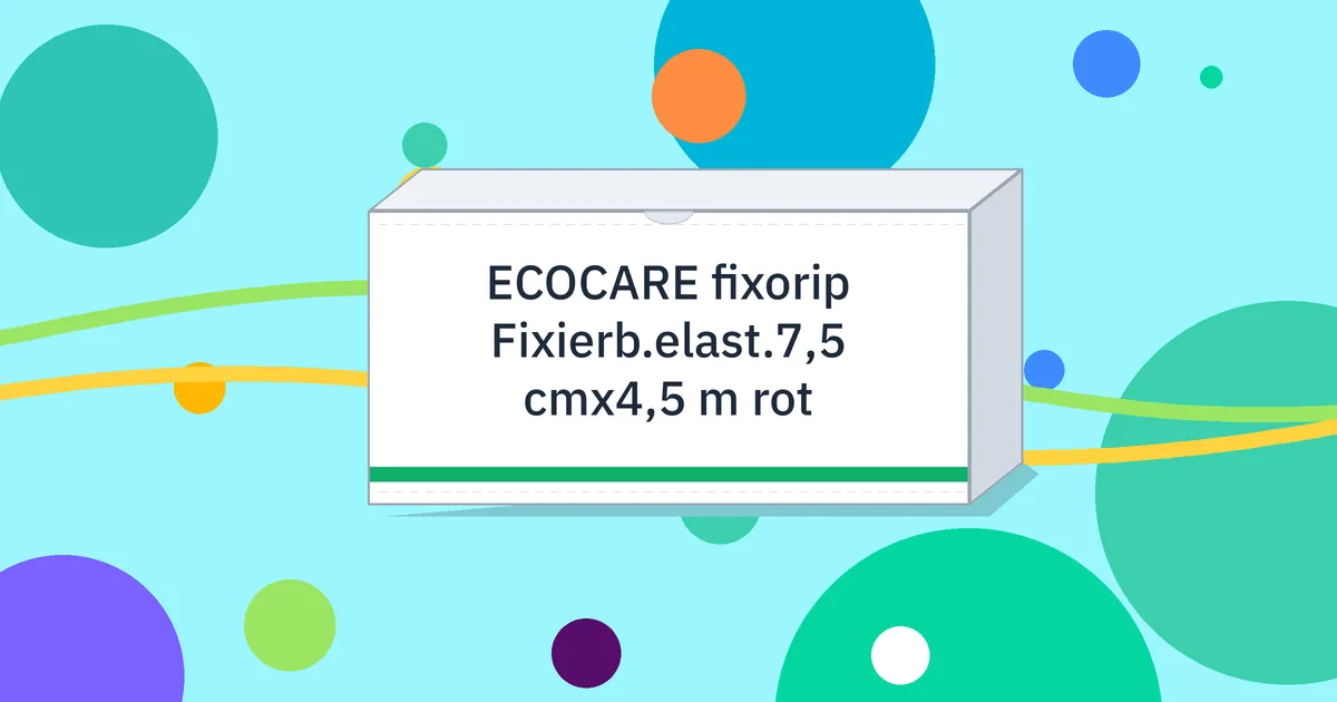 Symbolbild: Packung mit der Aufschrift ECOCARE fixorip Fixierb.elast.7,5 cmx4,5 m rot (PZN 11520151) – Verfügbarkeit und Bezug in Apotheken in Frankfurt am Main