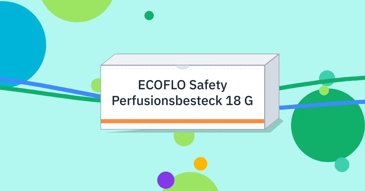 Symbolbild: Packung mit der Aufschrift ECOFLO Safety Perfusionsbesteck 18 G (PZN 19888181) – Verfügbarkeit und Bezug in Apotheken in Frankfurt am Main