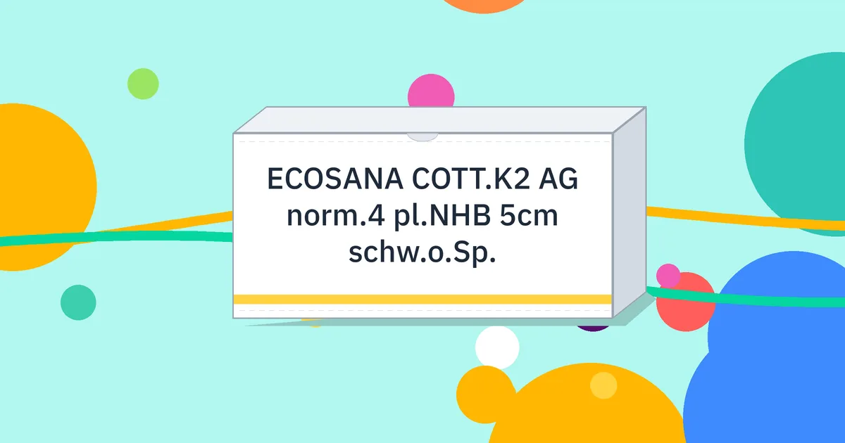 Symbolbild: Packung mit der Aufschrift ECOSANA COTT.K2 AG norm.4 pl.NHB 5cm schw.o.Sp. (PZN 16949798) – Verfügbarkeit und Bezug in Apotheken in Frankfurt am Main