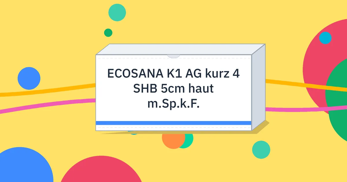 Symbolbild: Packung mit der Aufschrift ECOSANA K1 AG kurz 4 SHB 5cm haut m.Sp.k.F. (PZN 04728572) – Verfügbarkeit und Bezug in Apotheken in Frankfurt am Main