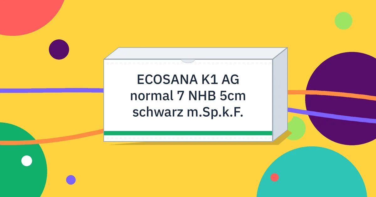 Symbolbild: Packung mit der Aufschrift ECOSANA K1 AG normal 7 NHB 5cm schwarz m.Sp.k.F. (PZN 04730356) – Verfügbarkeit und Bezug in Apotheken in Frankfurt am Main