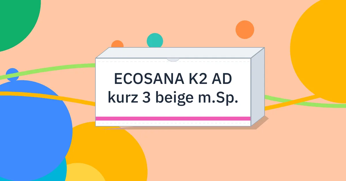 Symbolbild: Packung mit der Aufschrift ECOSANA K2 AD kurz 3 beige m.Sp. (PZN 01340560) – Verfügbarkeit und Bezug in Apotheken in Frankfurt am Main
