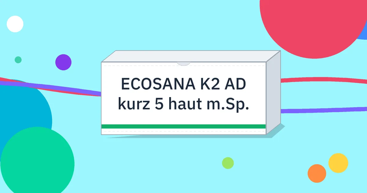 Symbolbild: Packung mit der Aufschrift ECOSANA K2 AD kurz 5 haut m.Sp. (PZN 01350357) – Verfügbarkeit und Bezug in Apotheken in Frankfurt am Main