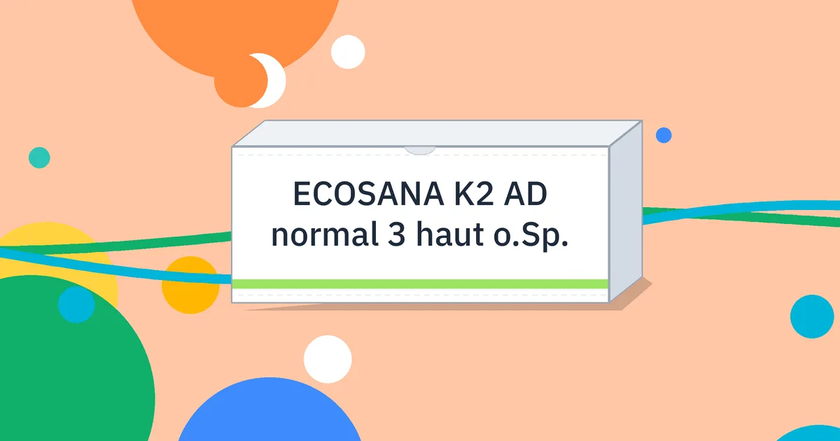 Symbolbild: Packung mit der Aufschrift ECOSANA K2 AD normal 3 haut o.Sp. (PZN 01340991) – Verfügbarkeit und Bezug in Apotheken in Frankfurt am Main