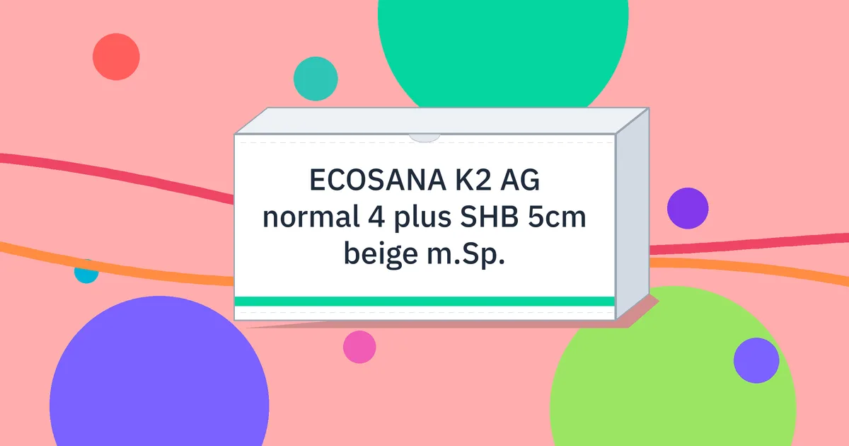 Symbolbild: Packung mit der Aufschrift ECOSANA K2 AG normal 4 plus SHB 5cm beige m.Sp. (PZN 01447039) – Verfügbarkeit und Bezug in Apotheken in Frankfurt am Main