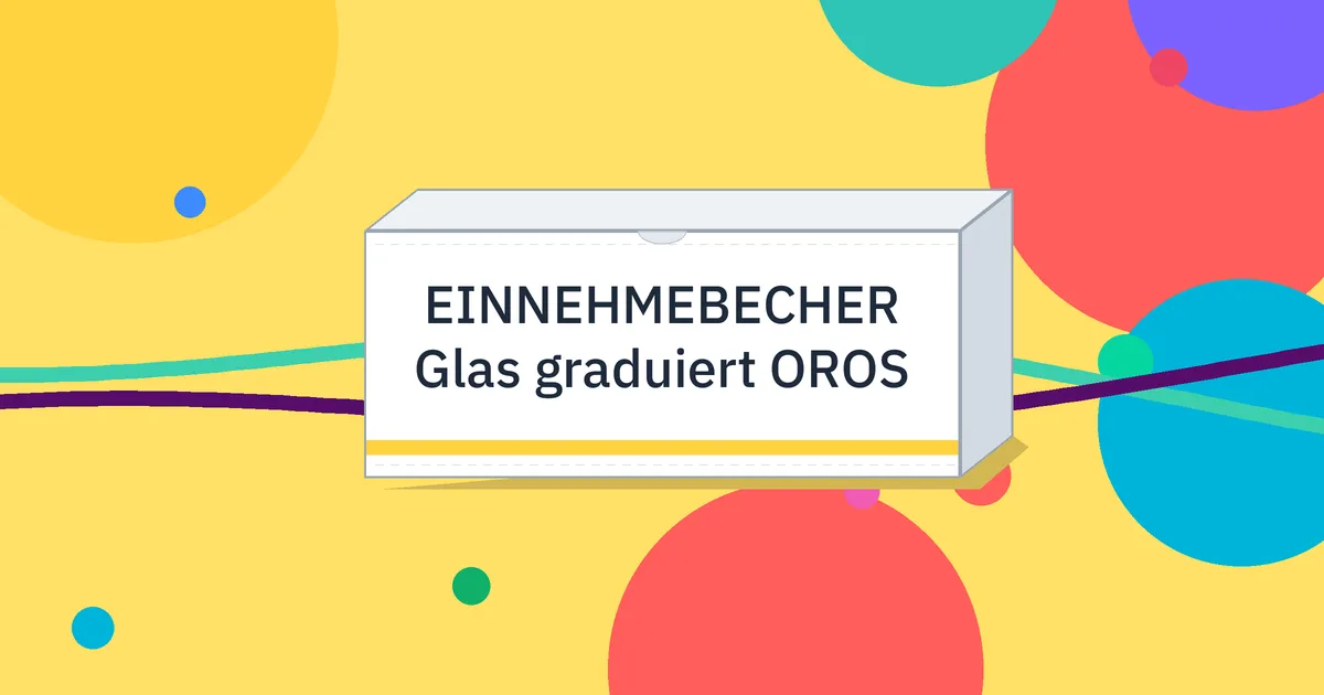 Symbolbild: Packung mit der Aufschrift EINNEHMEBECHER Glas graduiert OROS (PZN 03325429) – Verfügbarkeit und Bezug in Apotheken in Frankfurt am Main