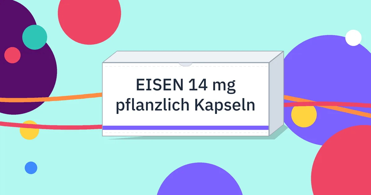 Symbolbild: Packung mit der Aufschrift EISEN 14 mg pflanzlich Kapseln (PZN 19680948) – Verfügbarkeit und Bezug in Apotheken in Frankfurt am Main