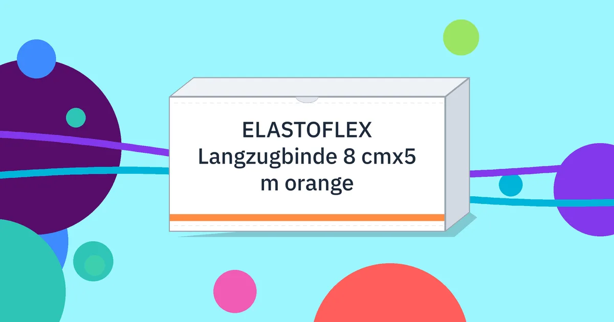 Symbolbild: Packung mit der Aufschrift ELASTOFLEX Langzugbinde 8 cmx5 m orange (PZN 09484293) – Verfügbarkeit und Bezug in Apotheken in Frankfurt am Main