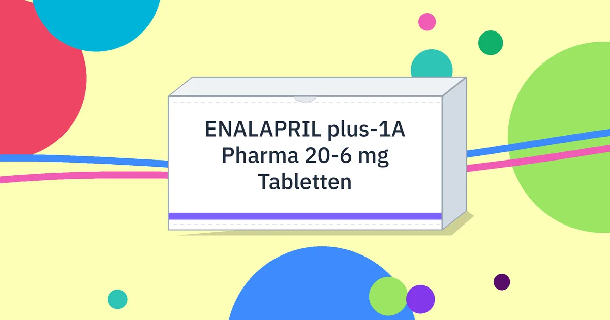 Symbolbild: Packung mit der Aufschrift ENALAPRIL plus-1A Pharma 20-6 mg Tabletten (PZN 04199518) – Verfügbarkeit und Bezug in Apotheken in Frankfurt am Main