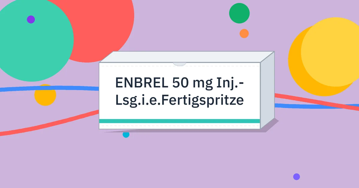 Symbolbild: Packung mit der Aufschrift ENBREL 50 mg Inj.-Lsg.i.e.Fertigspritze (PZN 04425423) – Verfügbarkeit und Bezug in Apotheken in Frankfurt am Main