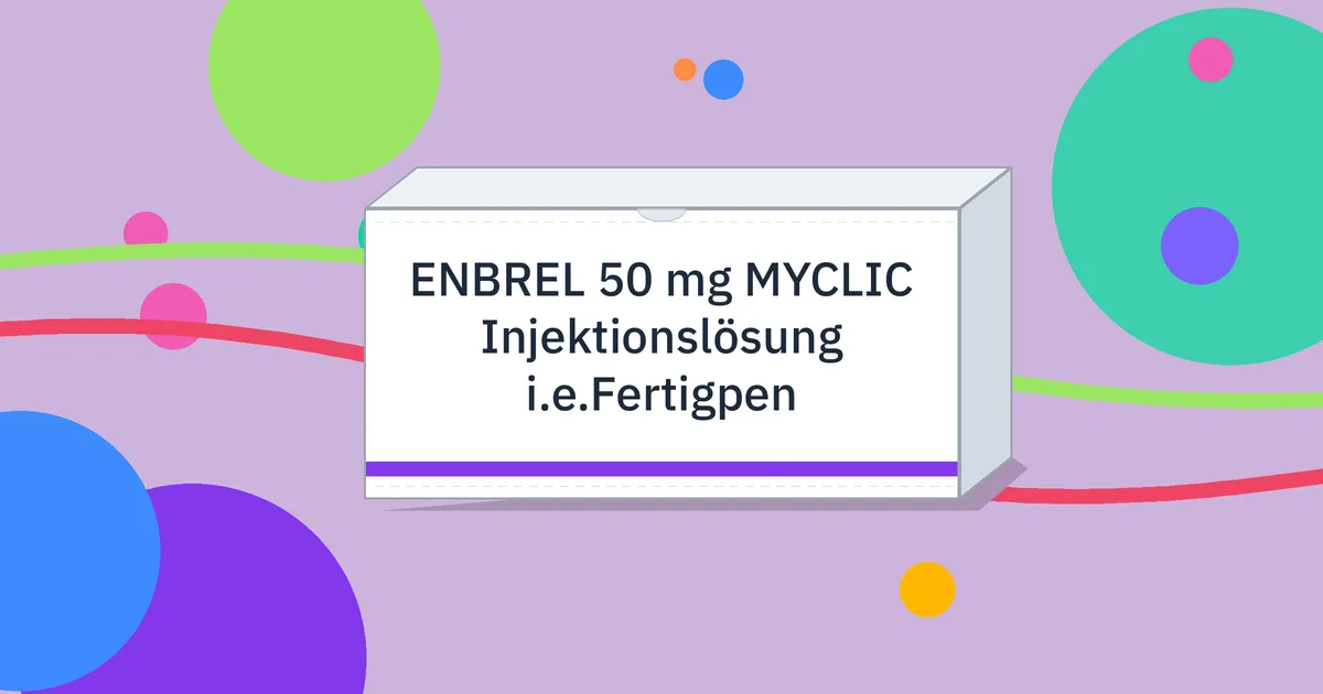 Symbolbild: Packung mit der Aufschrift ENBREL 50 mg MYCLIC Injektionslösung i.e.Fertigpen (PZN 16744010) – Verfügbarkeit und Bezug in Apotheken in Frankfurt am Main