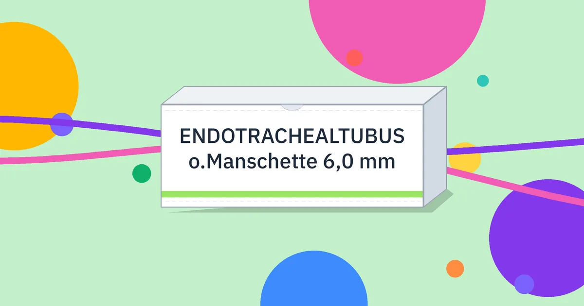 Symbolbild: Packung mit der Aufschrift ENDOTRACHEALTUBUS o.Manschette 6,0 mm (PZN 08887132) – Verfügbarkeit und Bezug in Apotheken in Frankfurt am Main