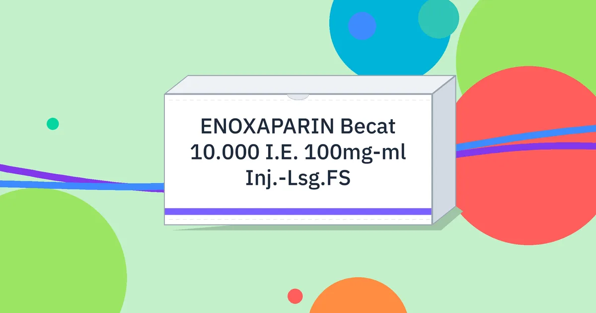 Symbolbild: Packung mit der Aufschrift ENOXAPARIN Becat 10.000 I.E. 100mg-ml Inj.-Lsg.FS (PZN 16833653) – Verfügbarkeit und Bezug in Apotheken in Frankfurt am Main