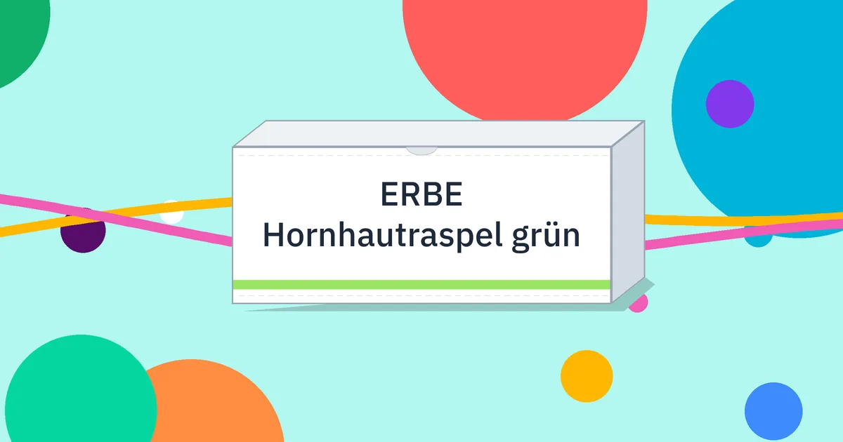 Symbolbild: Packung mit der Aufschrift ERBE Hornhautraspel grün (PZN 15887279) – Verfügbarkeit und Bezug in Apotheken in Frankfurt am Main