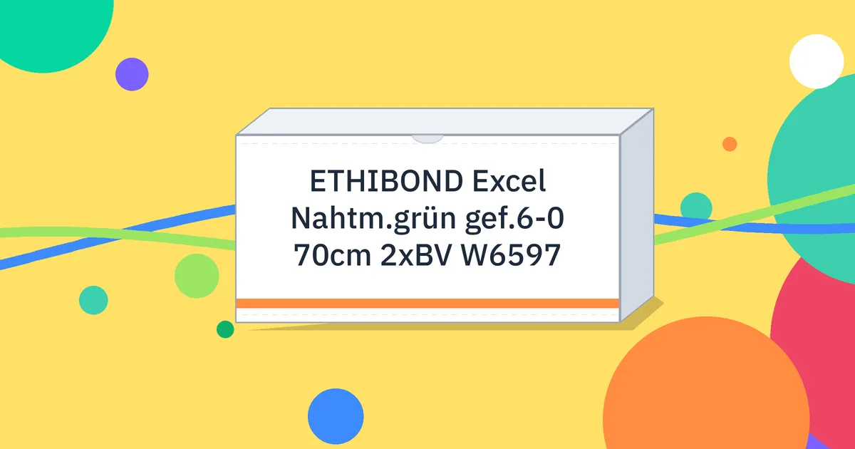 Symbolbild: Packung mit der Aufschrift ETHIBOND Excel Nahtm.grün gef.6-0 70cm 2xBV W6597 (PZN 20899942) – Verfügbarkeit und Bezug in Apotheken in Frankfurt am Main
