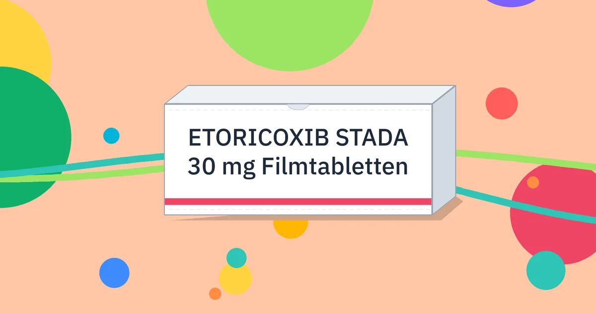 Symbolbild: Packung mit der Aufschrift ETORICOXIB STADA 30 mg Filmtabletten (PZN 11853272) – Verfügbarkeit und Bezug in Apotheken in Frankfurt am Main