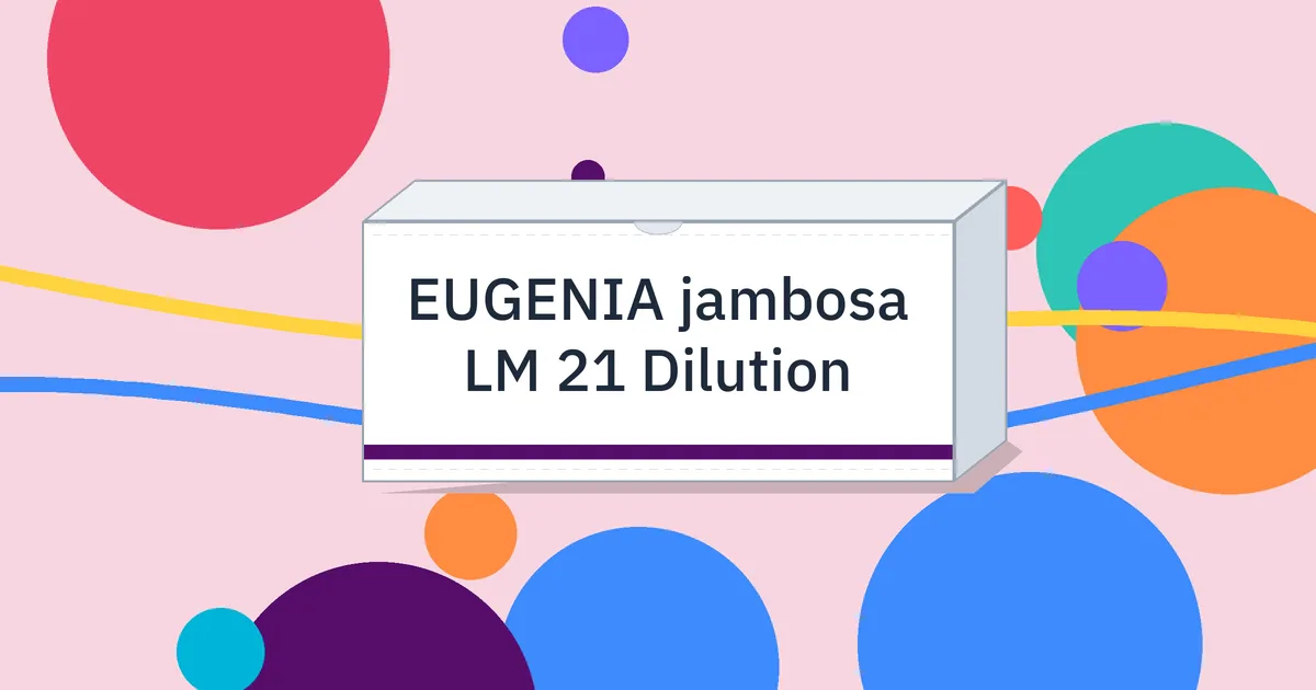 Symbolbild: Packung mit der Aufschrift EUGENIA jambosa LM 21 Dilution (PZN 13481030) – Verfügbarkeit und Bezug in Apotheken in Frankfurt am Main