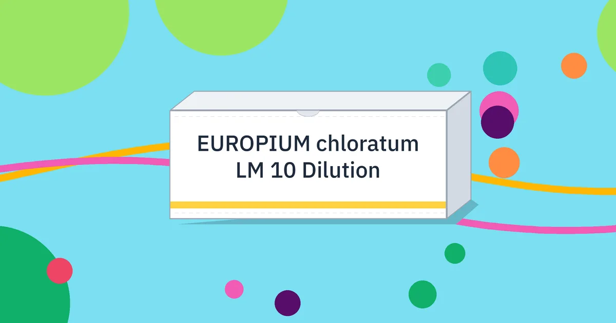 Symbolbild: Packung mit der Aufschrift EUROPIUM chloratum LM 10 Dilution (PZN 13484146) – Verfügbarkeit und Bezug in Apotheken in Frankfurt am Main