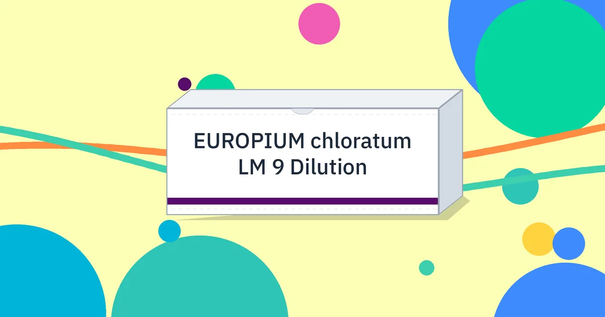 Symbolbild: Packung mit der Aufschrift EUROPIUM chloratum LM 9 Dilution (PZN 13484123) – Verfügbarkeit und Bezug in Apotheken in Frankfurt am Main