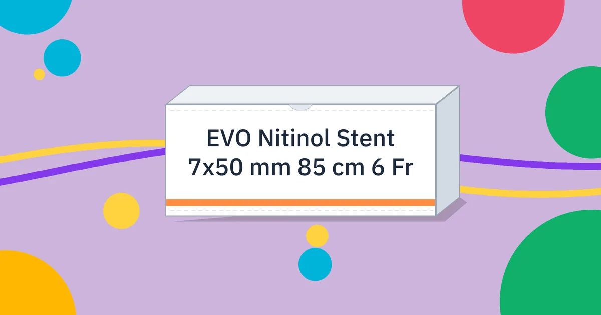 Symbolbild: Packung mit der Aufschrift EVO Nitinol Stent 7x50 mm 85 cm 6 Fr (PZN 00223496) – Verfügbarkeit und Bezug in Apotheken in Frankfurt am Main