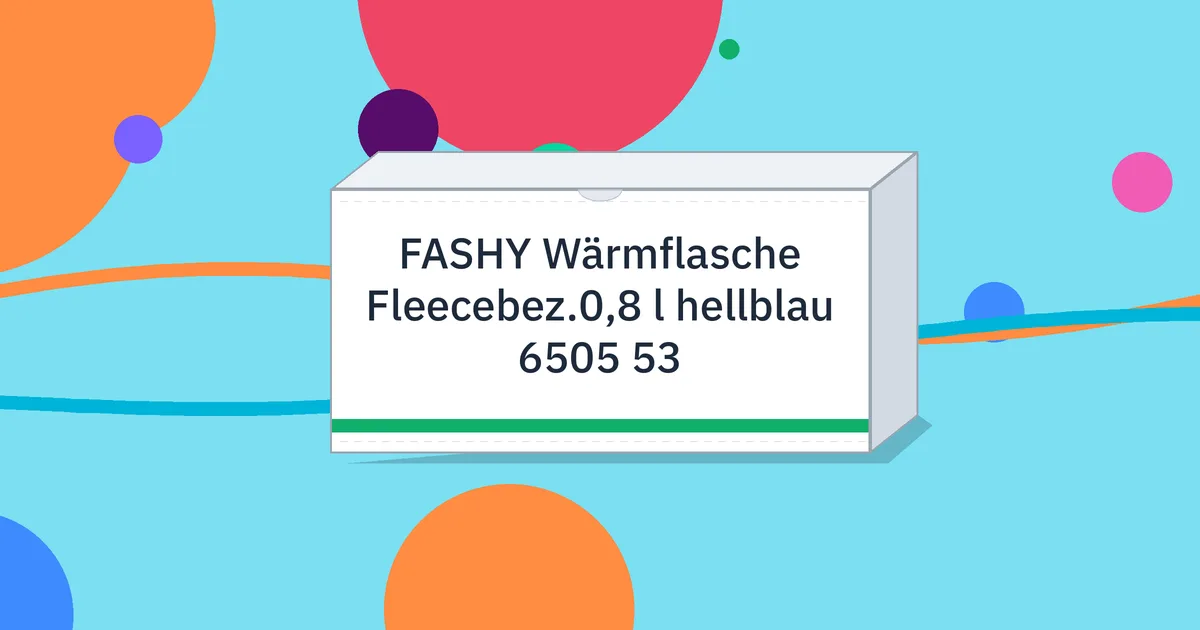 Symbolbild: Packung mit der Aufschrift FASHY Wärmflasche Fleecebez.0,8 l hellblau 6505 53 (PZN 18025905) – Verfügbarkeit und Bezug in Apotheken in Frankfurt am Main