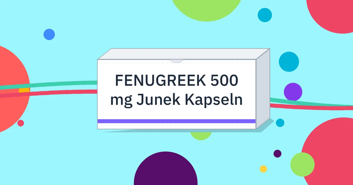 Symbolbild: Packung mit der Aufschrift FENUGREEK 500 mg Junek Kapseln (PZN 11075544) – Verfügbarkeit und Bezug in Apotheken in Frankfurt am Main