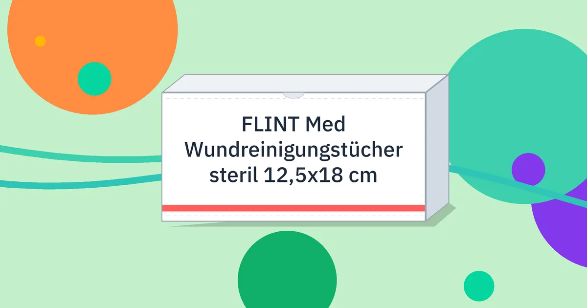 Symbolbild: Packung mit der Aufschrift FLINT Med Wundreinigungstücher steril 12,5x18 cm (PZN 19921760) – Verfügbarkeit und Bezug in Apotheken in Frankfurt am Main