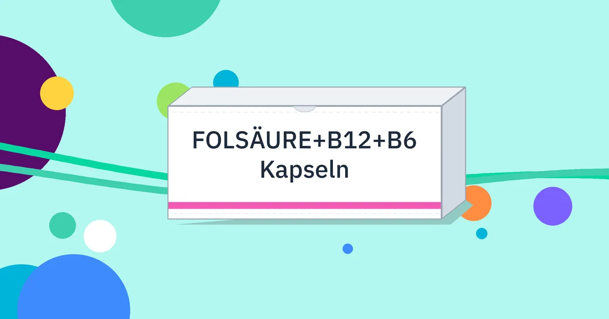 Symbolbild: Packung mit der Aufschrift FOLSÄURE+B12+B6 Kapseln (PZN 00629608) – Verfügbarkeit und Bezug in Apotheken in Frankfurt am Main