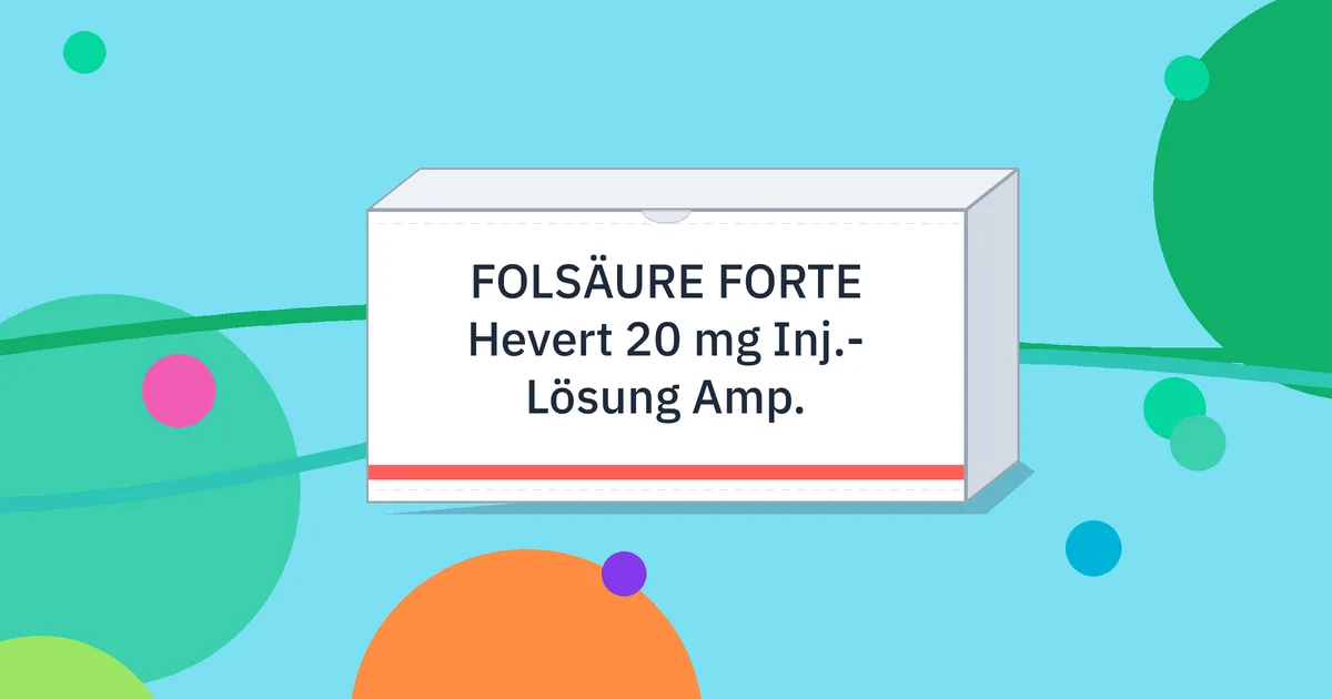 Symbolbild: Packung mit der Aufschrift FOLSÄURE FORTE Hevert 20 mg Inj.-Lösung Amp. (PZN 04907004) – Verfügbarkeit und Bezug in Apotheken in Frankfurt am Main