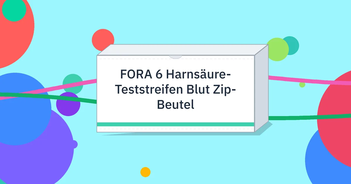 Symbolbild: Packung mit der Aufschrift FORA 6 Harnsäure-Teststreifen Blut Zip-Beutel (PZN 17668417) – Verfügbarkeit und Bezug in Apotheken in Frankfurt am Main