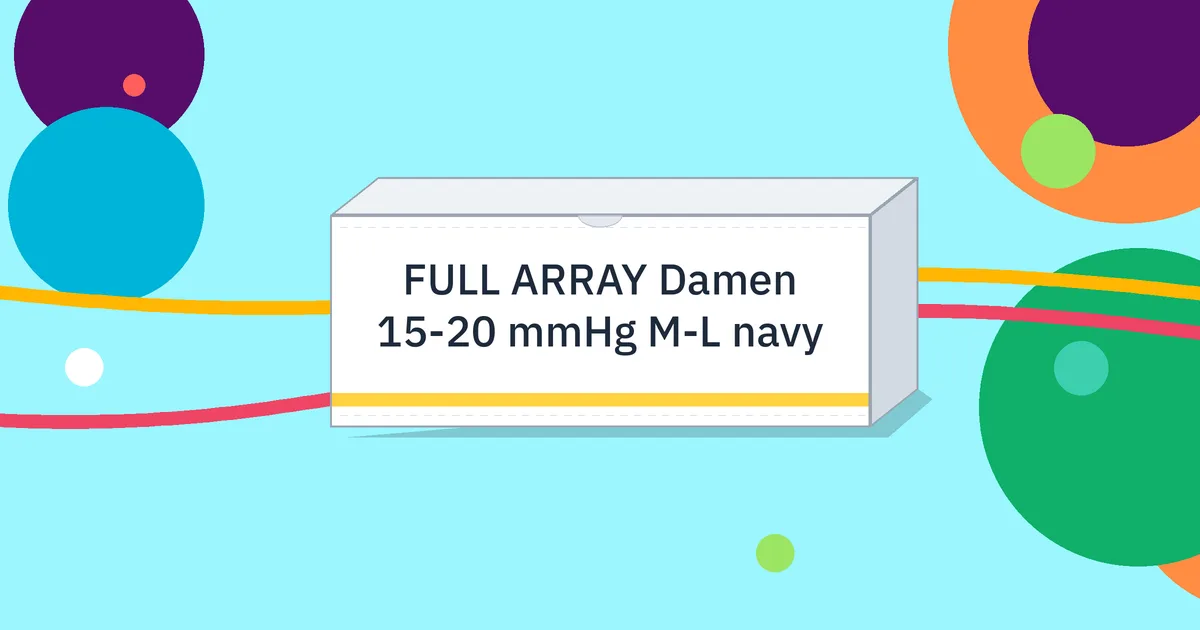 Symbolbild: Packung mit der Aufschrift FULL ARRAY Damen 15-20 mmHg M-L navy (PZN 20112362) – Verfügbarkeit und Bezug in Apotheken in Frankfurt am Main