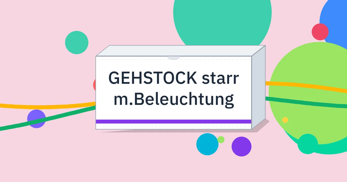 Symbolbild: Packung mit der Aufschrift GEHSTOCK starr m.Beleuchtung (PZN 00477676) – Verfügbarkeit und Bezug in Apotheken in Frankfurt am Main