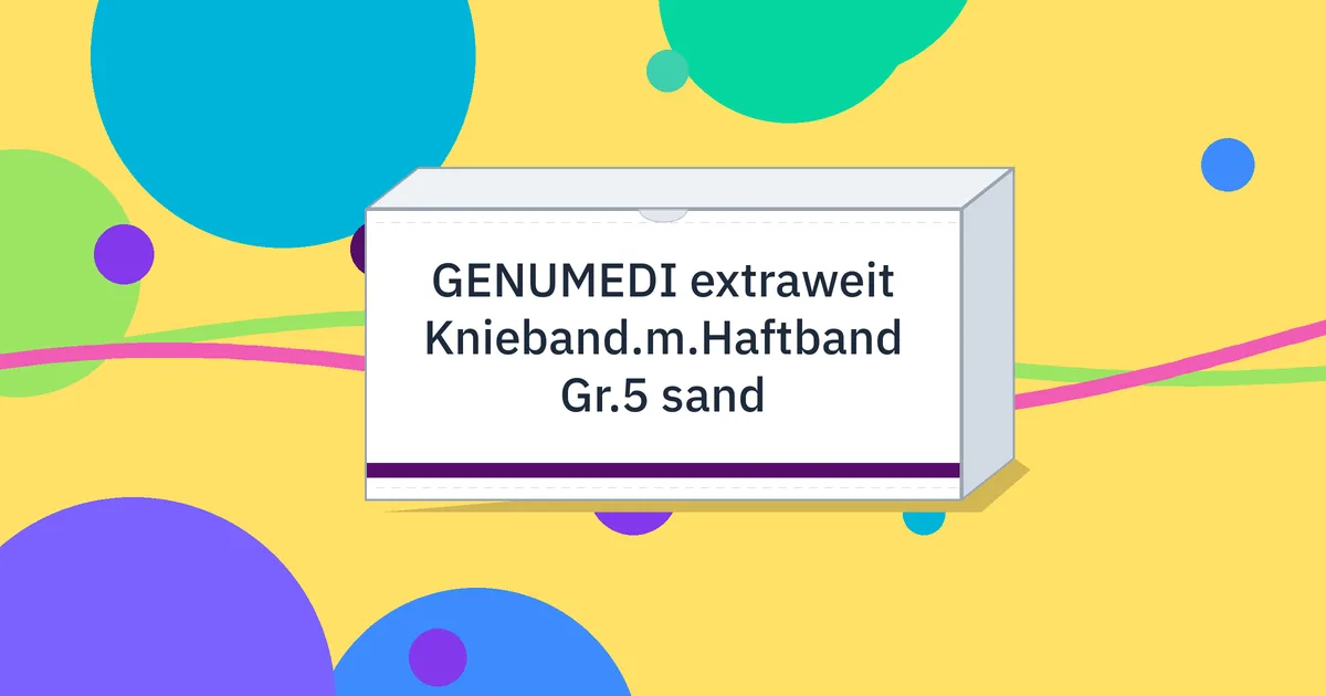 Symbolbild: Packung mit der Aufschrift GENUMEDI extraweit Knieband.m.Haftband Gr.5 sand (PZN 15315695) – Verfügbarkeit und Bezug in Apotheken in Frankfurt am Main