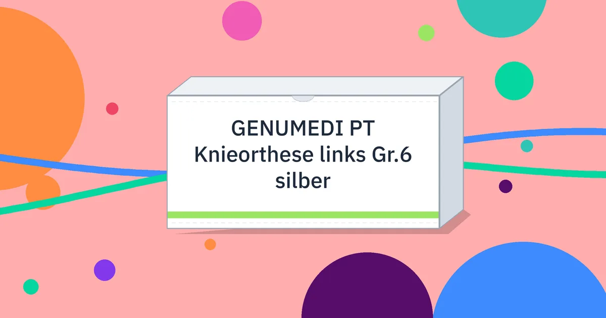Symbolbild: Packung mit der Aufschrift GENUMEDI PT Knieorthese links Gr.6 silber (PZN 03648813) – Verfügbarkeit und Bezug in Apotheken in Frankfurt am Main