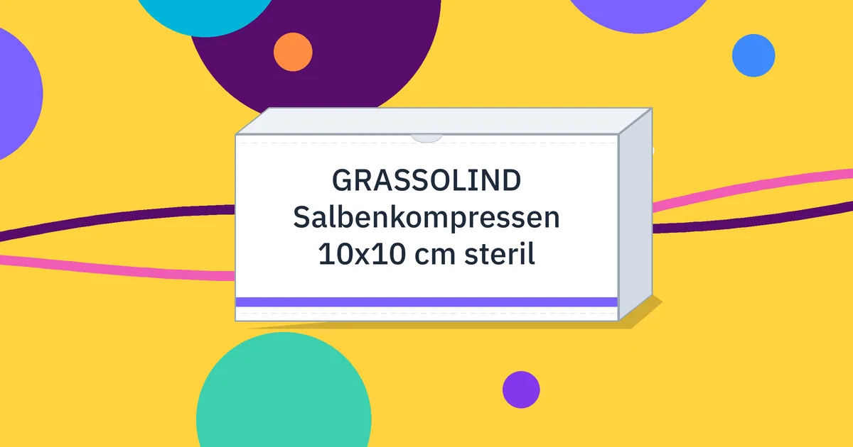 Symbolbild: Packung mit der Aufschrift GRASSOLIND Salbenkompressen 10x10 cm steril (PZN 20403042) – Verfügbarkeit und Bezug in Apotheken in Frankfurt am Main
