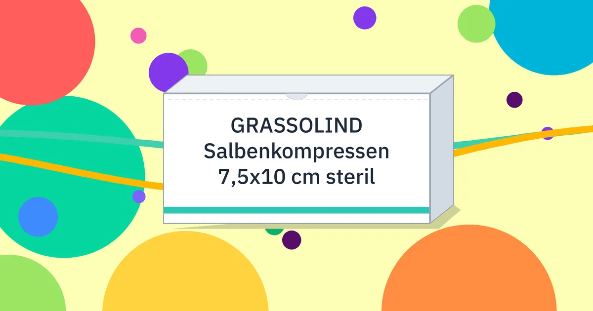 Symbolbild: Packung mit der Aufschrift GRASSOLIND Salbenkompressen 7,5x10 cm steril (PZN 18715834) – Verfügbarkeit und Bezug in Apotheken in Frankfurt am Main