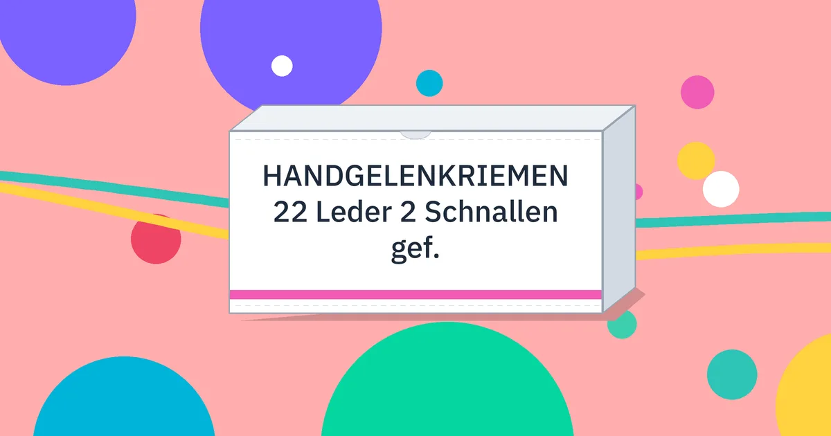 Symbolbild: Packung mit der Aufschrift HANDGELENKRIEMEN 22 Leder 2 Schnallen gef. (PZN 01727520) – Verfügbarkeit und Bezug in Apotheken in Frankfurt am Main