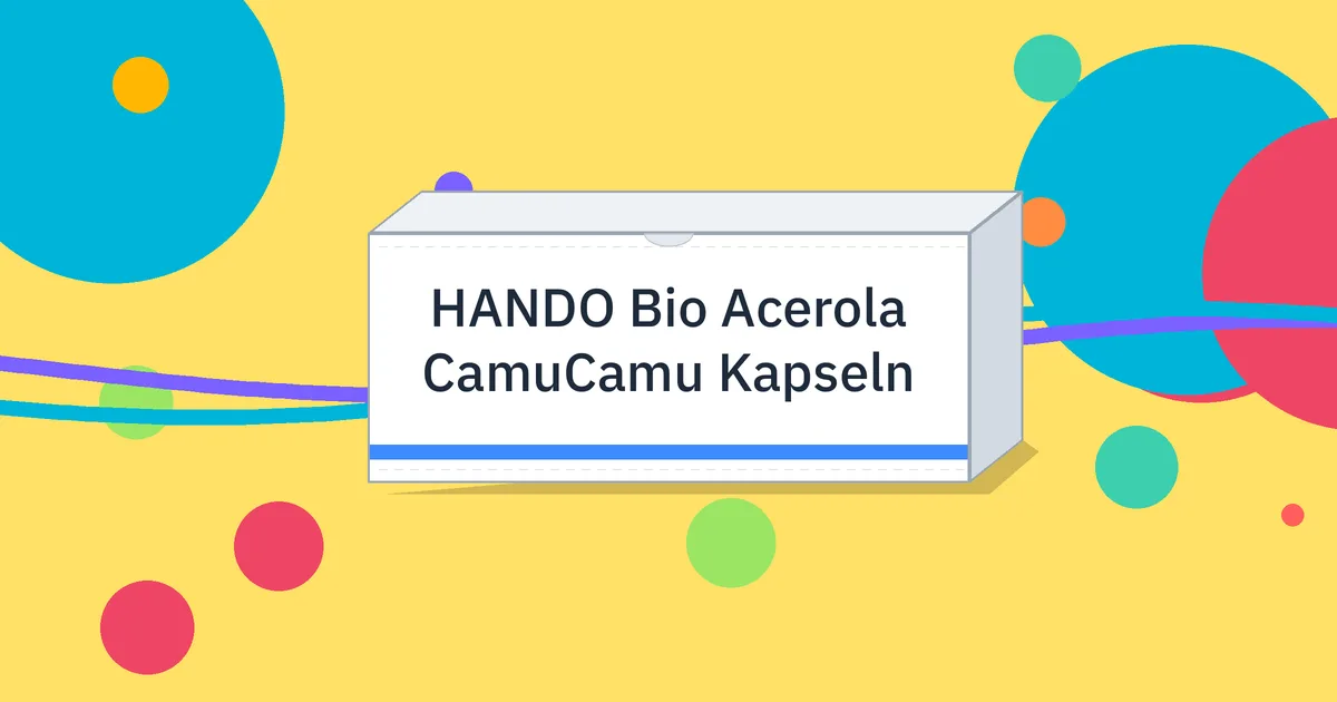 Symbolbild: Packung mit der Aufschrift HANDO Bio Acerola CamuCamu Kapseln (PZN 10557614) – Verfügbarkeit und Bezug in Apotheken in Frankfurt am Main